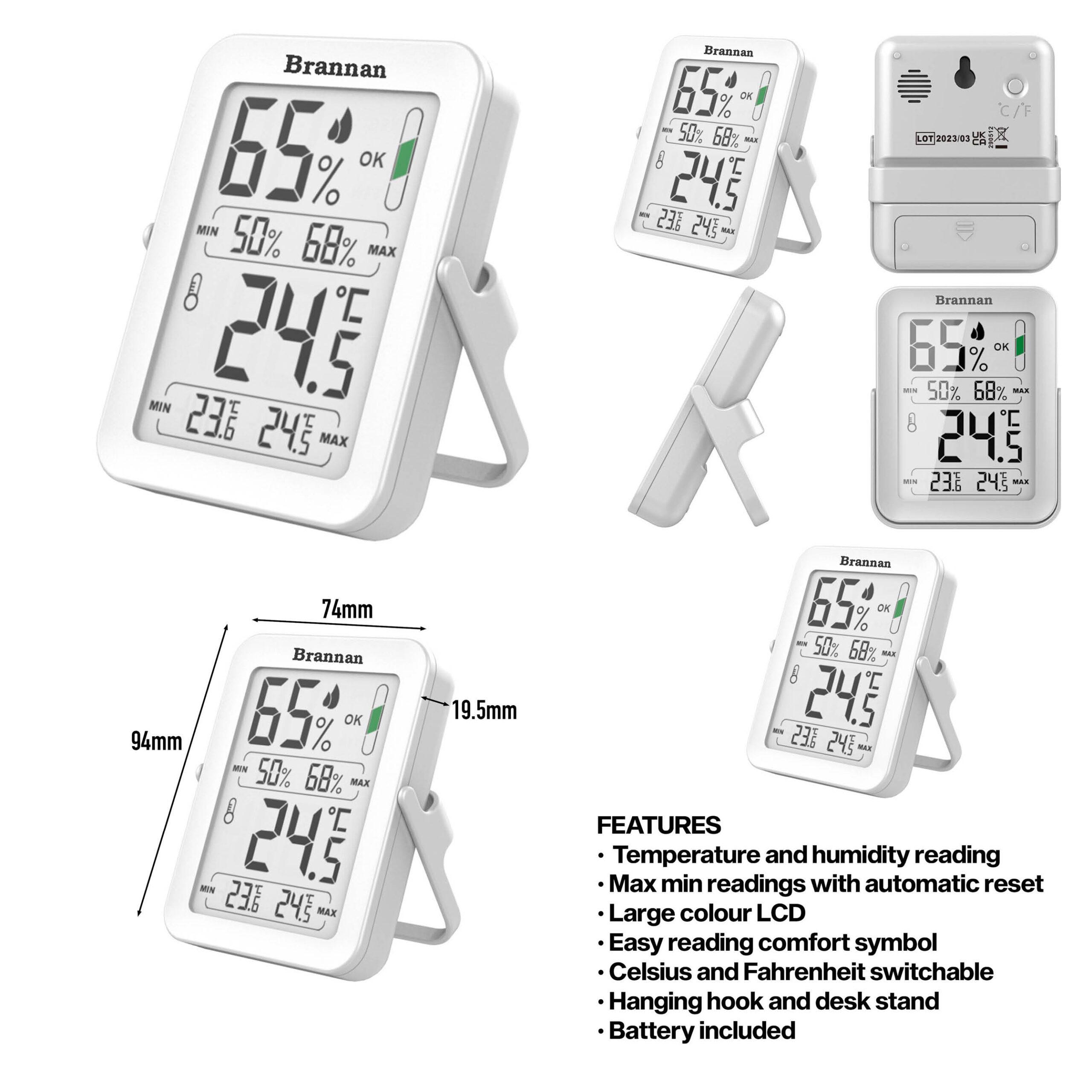 Brannan Calibrated Room Thermometer Hygrometer | Max Min