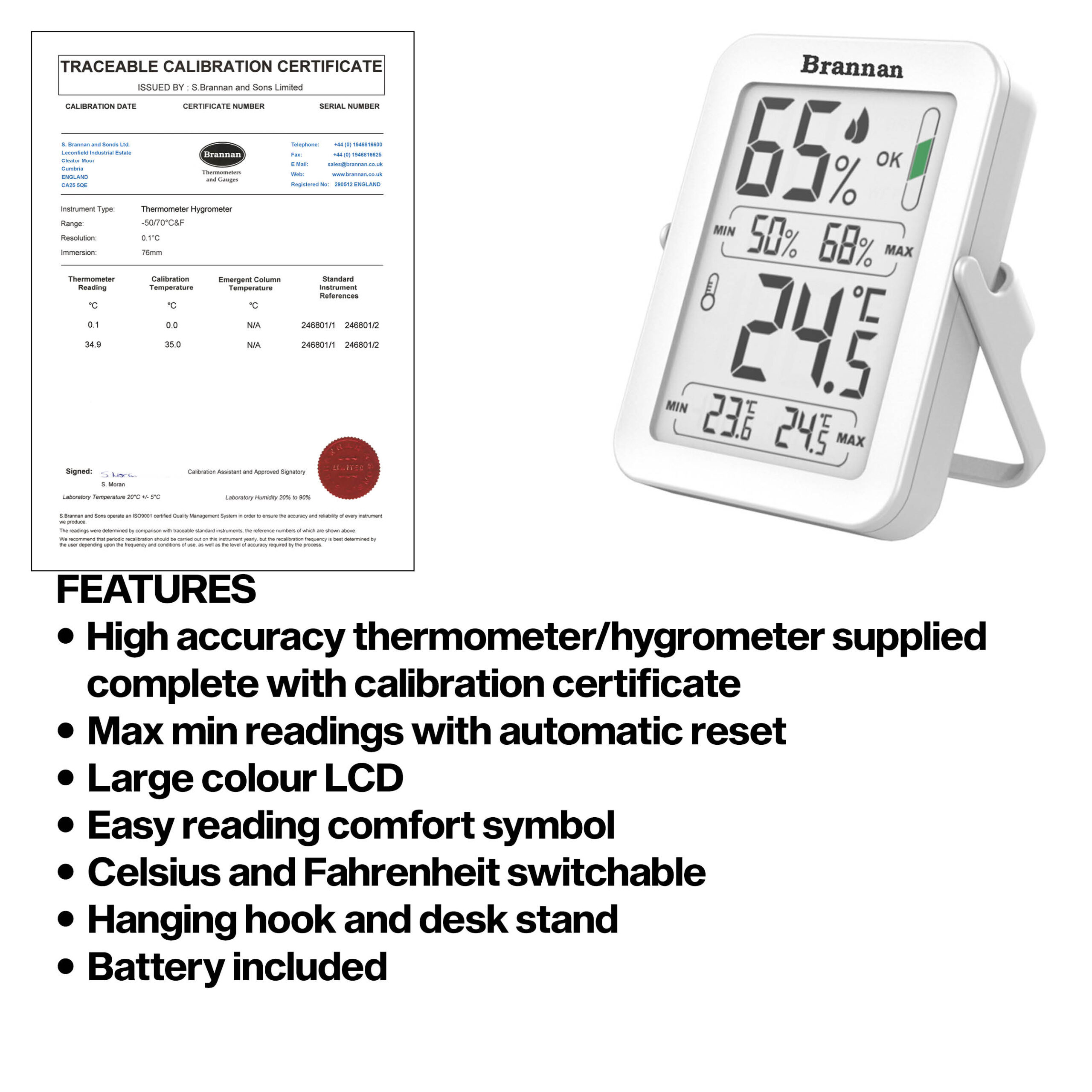 Brannan Calibrated Room Thermometer Hygrometer | Max Min