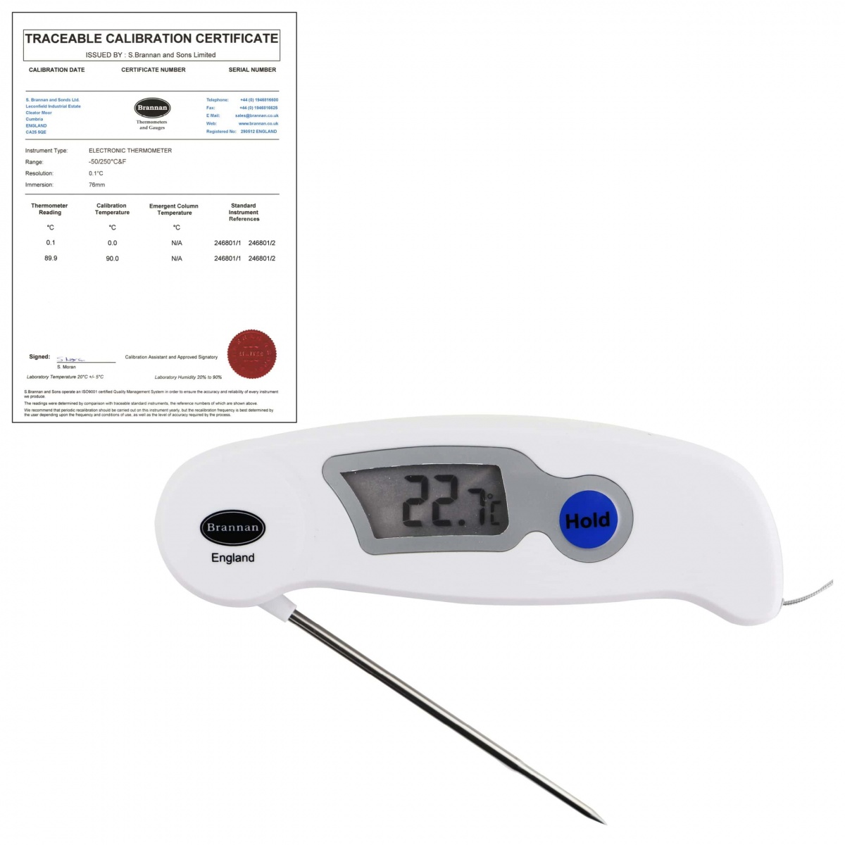 Brannan Calibrated Folding Probe Thermometer With Cert