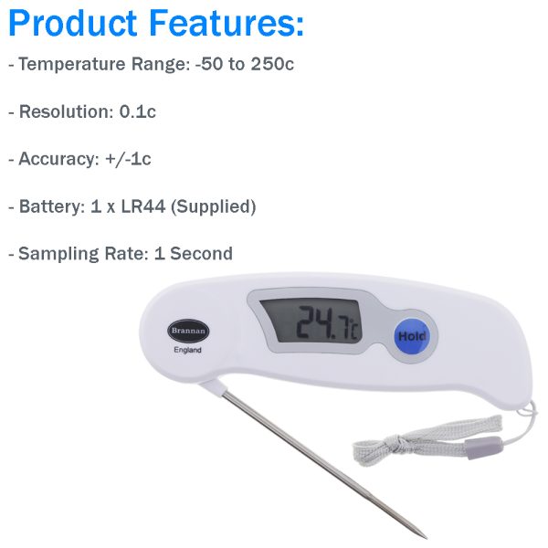 Brannan Foldable Thermometer with 180° Probe